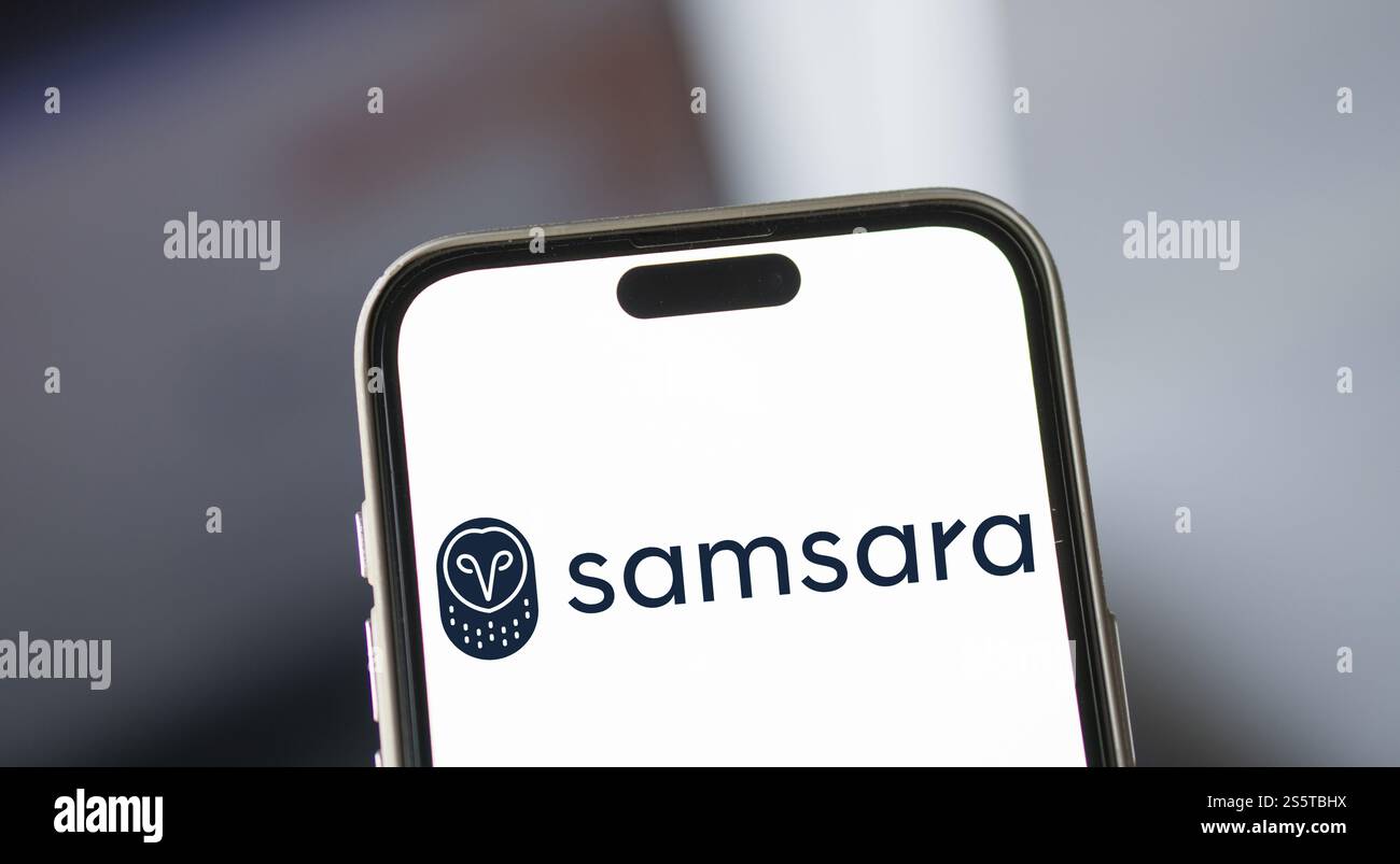 samsara logo is displayed on smartphone. Samsara Inc. is an American ...