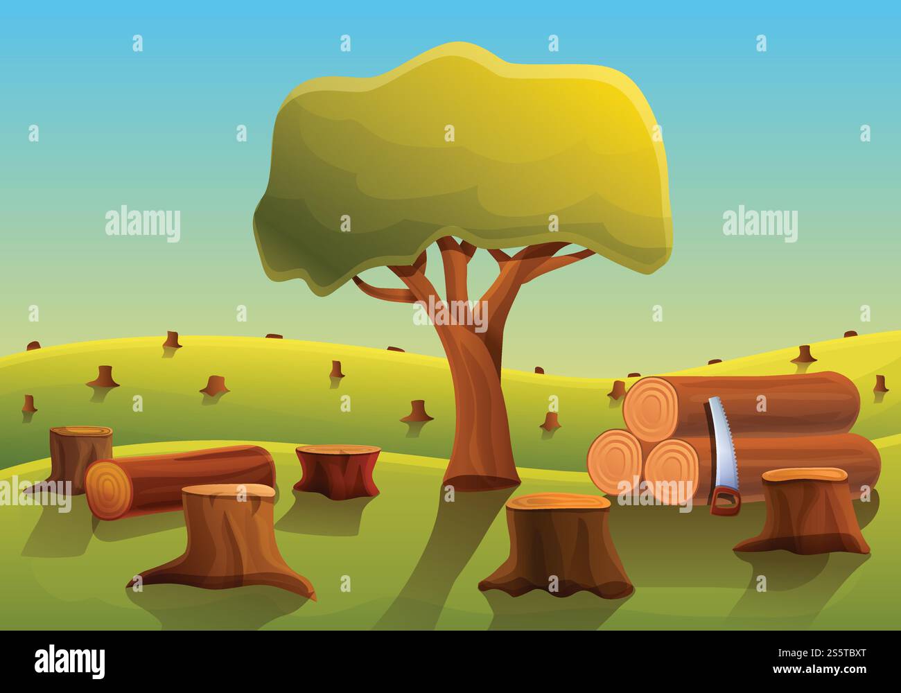 Global deforestation concept banner. Cartoon illustration of global ...