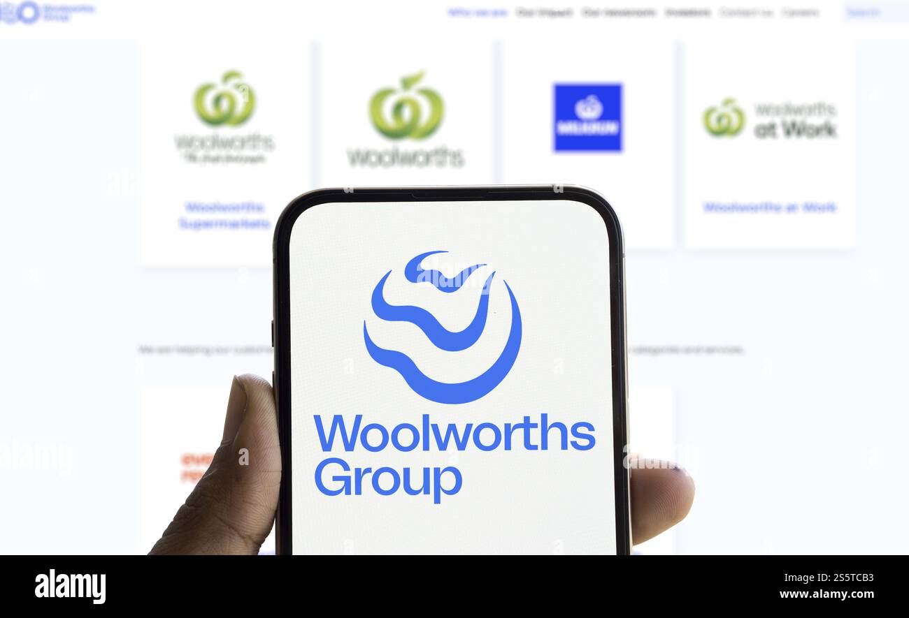 Woolworths group logo is displayed on smartphone. Woolworths Group Limited is an Australian ...