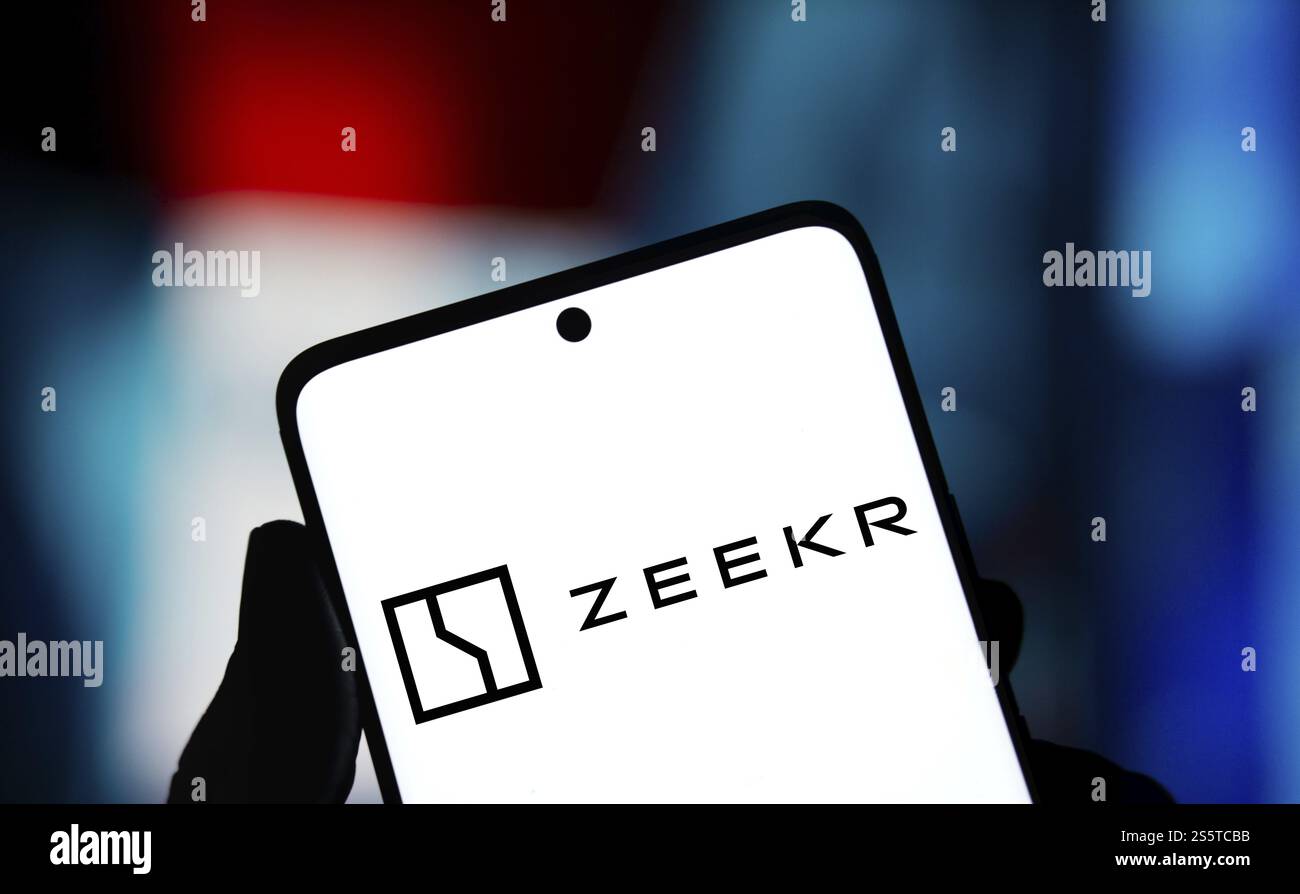 Zeekr logo is displayed on smartphone. Zeekr Technology Group is a ...