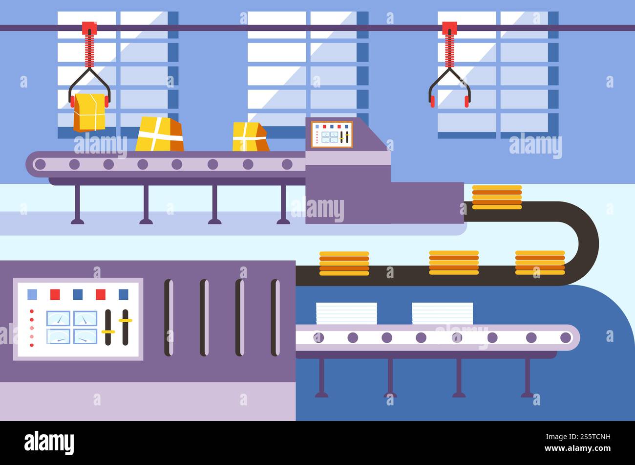 Factory with conveyor belt and mass production manufacturing process ...