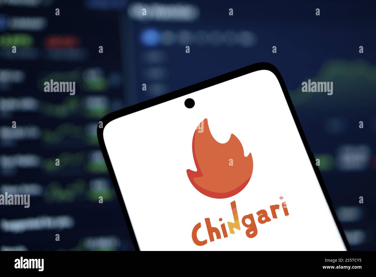 Chingari logo is displayed on smartphone. Chingari is a video sharing ...