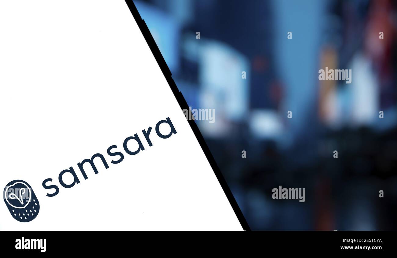 samsara logo is displayed on smartphone. Samsara Inc. is an American ...
