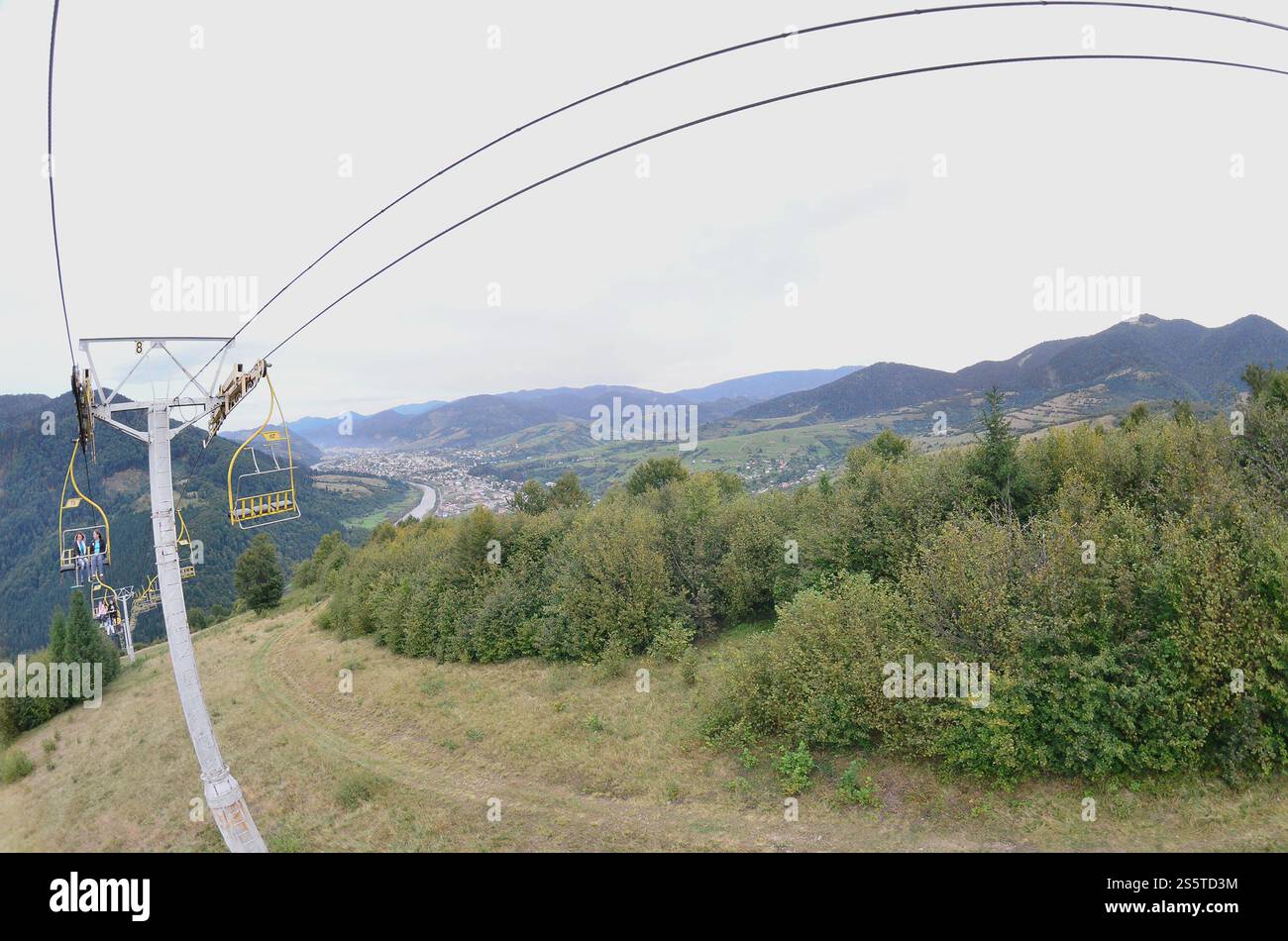 The cable car system on the background of Mount Makovitsa, one of the ...
