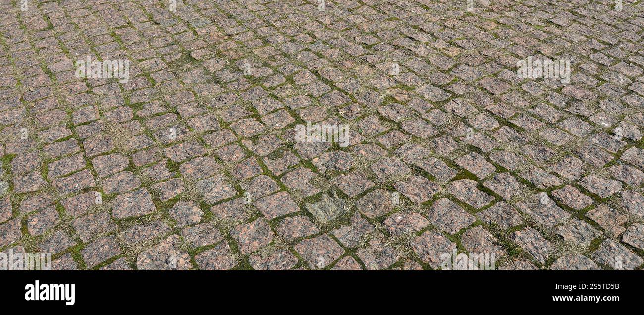 A large area, laid out of paving stone in perspective. Detailed photo ...