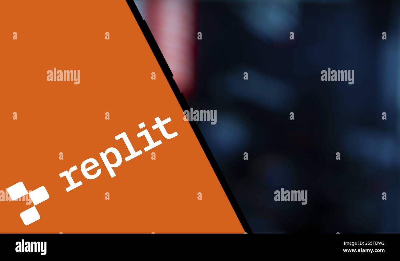replit logo is displayed on smartphone. Replit is an American start-up and an online integrated ...