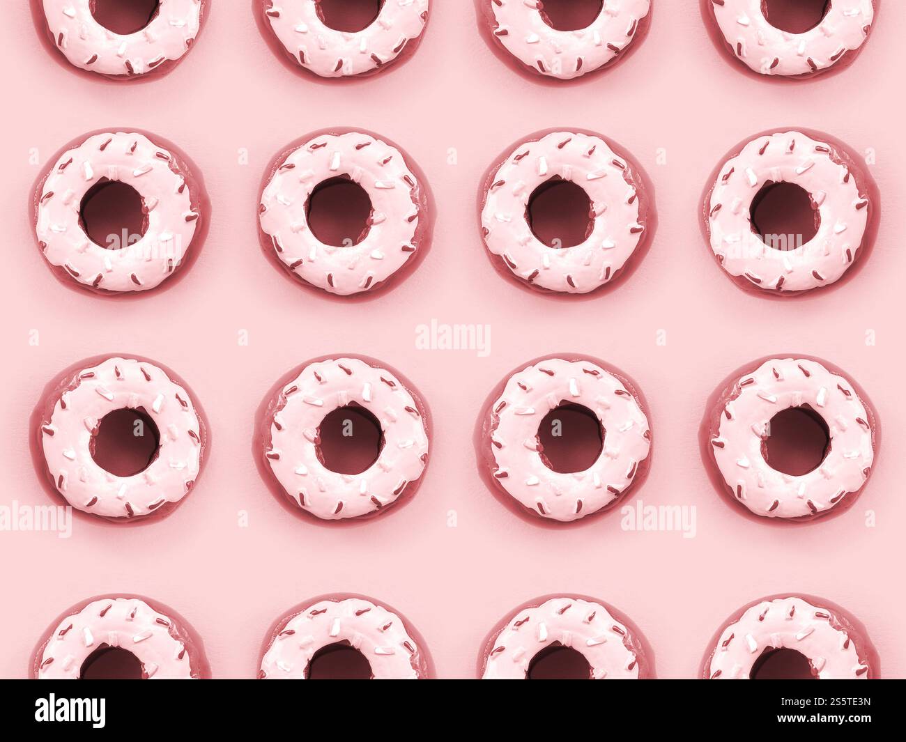 Many small plastic donuts lies on a pastel colorful background. Flat ...