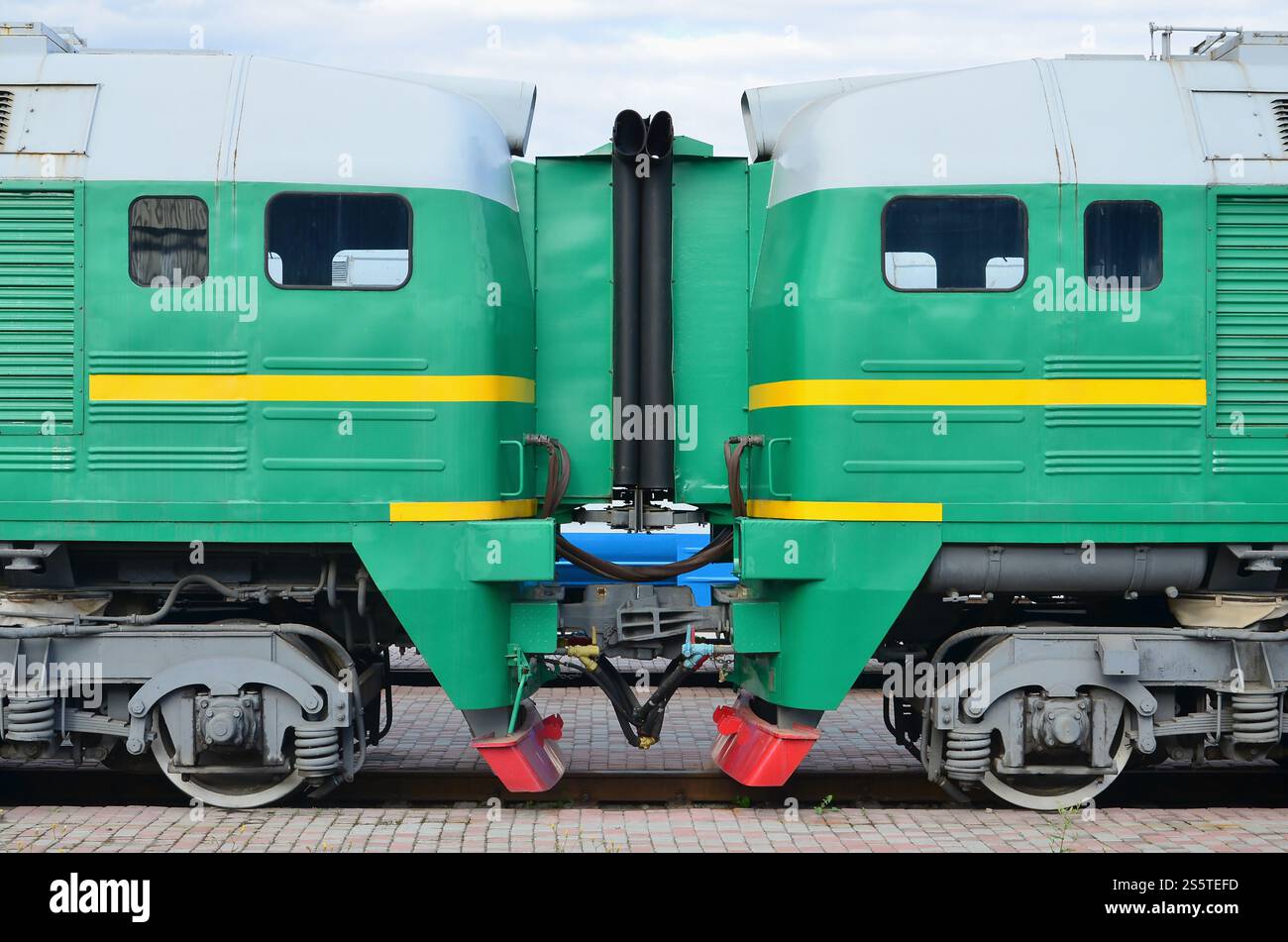 Transition between two electric trains. A small corridor in the role of ...