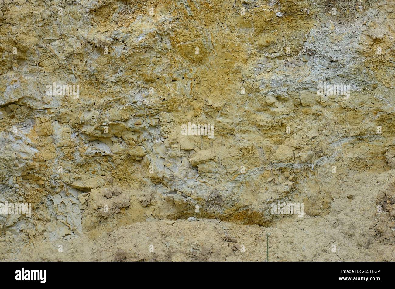 Texture of a wall of solid yellow and brown sand in a sandy quarry ...