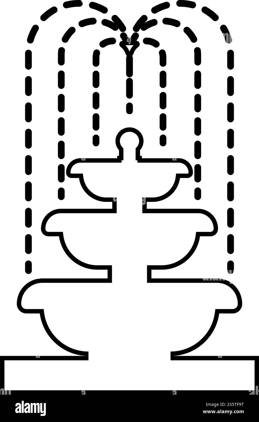 Fountain Tier of Water icon outline black color vector illustration ...