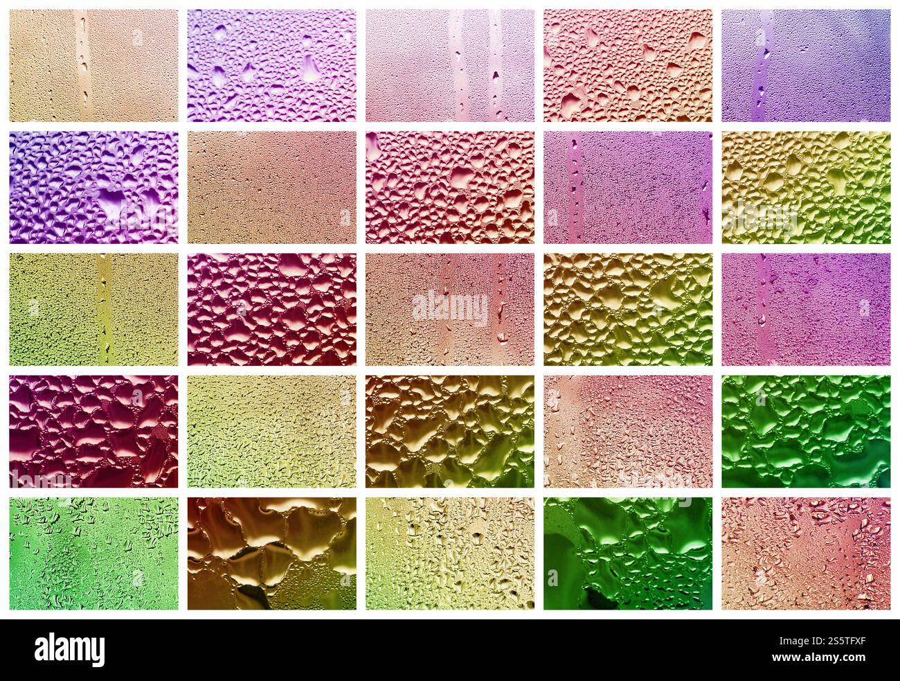 A collage of many different fragments of glass, decorated with rain ...