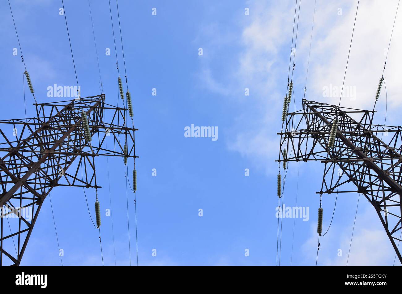 High Voltage Electric Tower. Power lines concept. Outdoor day scene ...