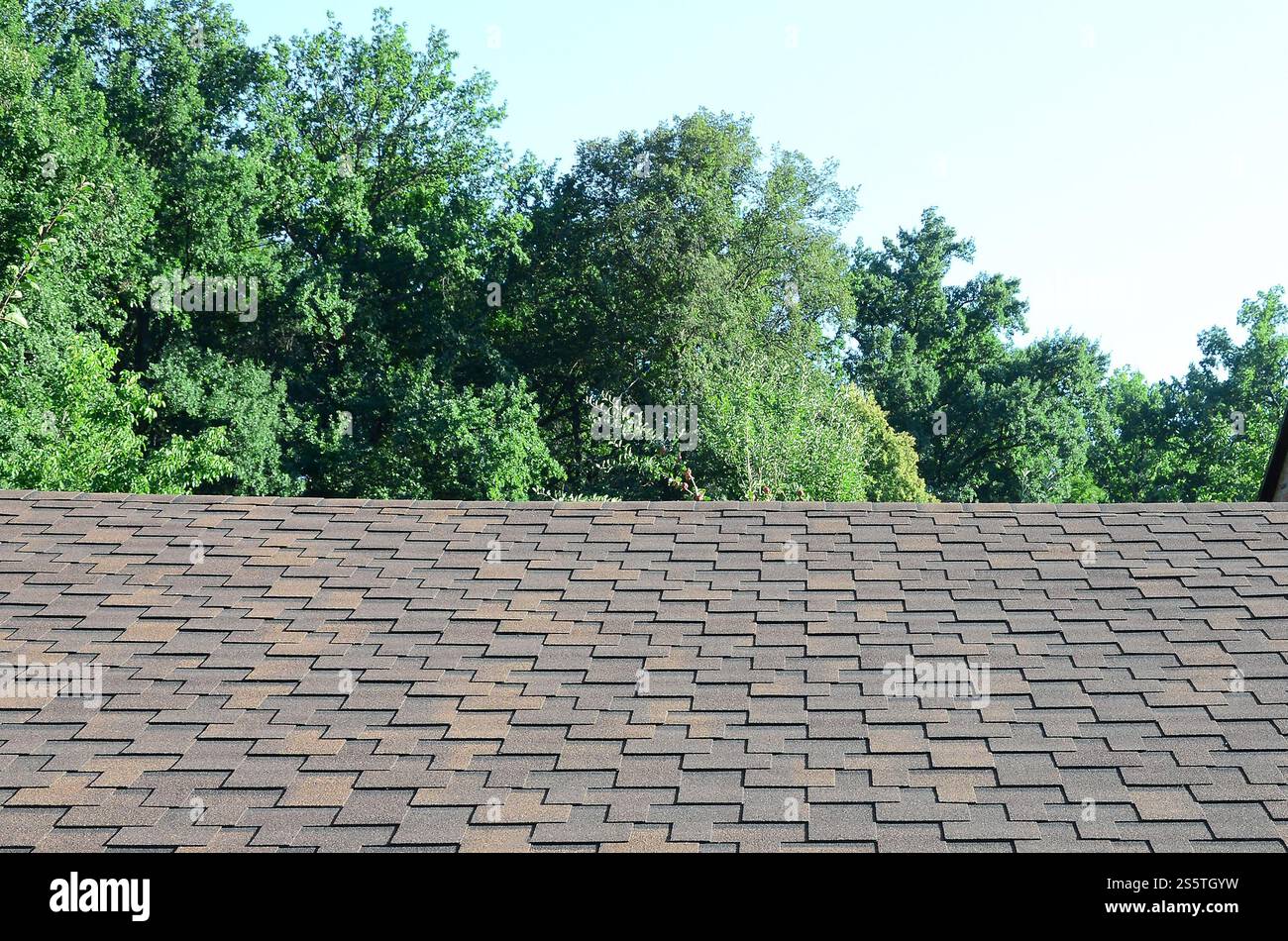 Modern roofing and decoration of chimneys. Flexible bitumen or slate ...