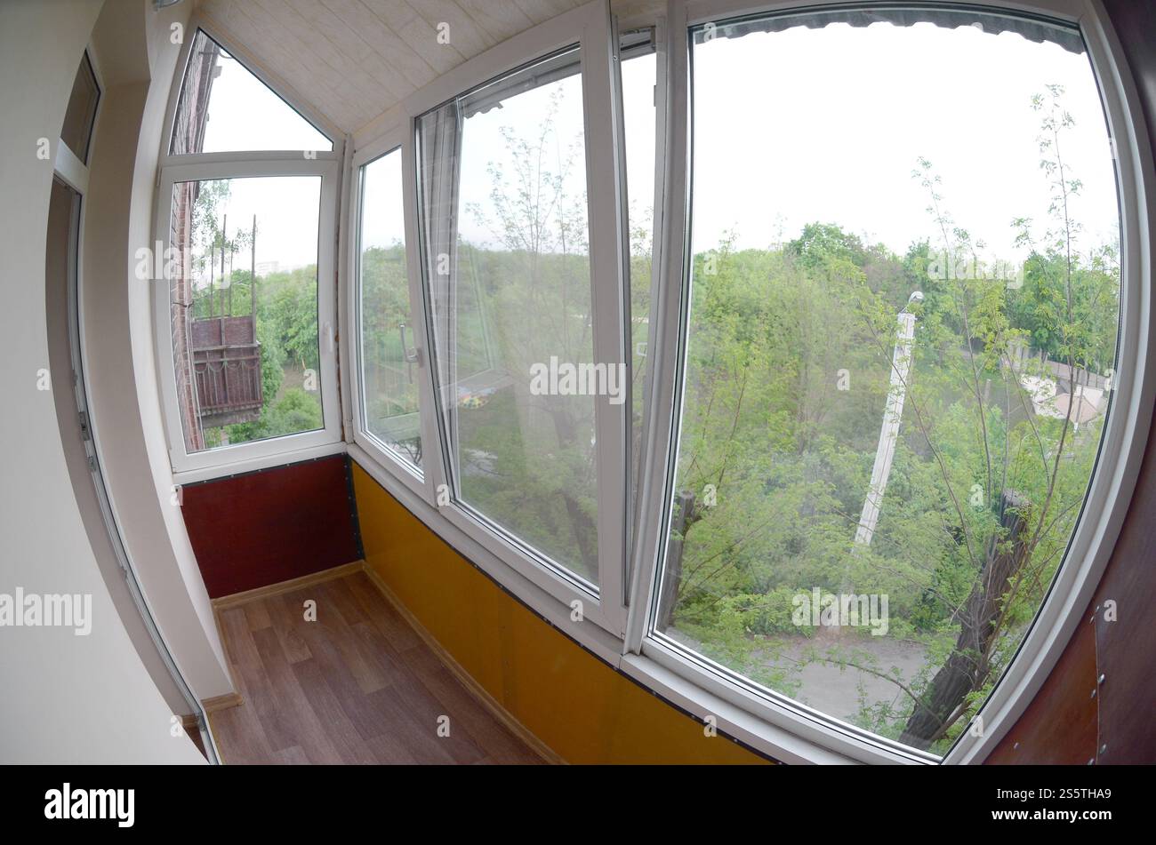 Metal-plastic doors and windows in the loggia or balcony. A view from ...