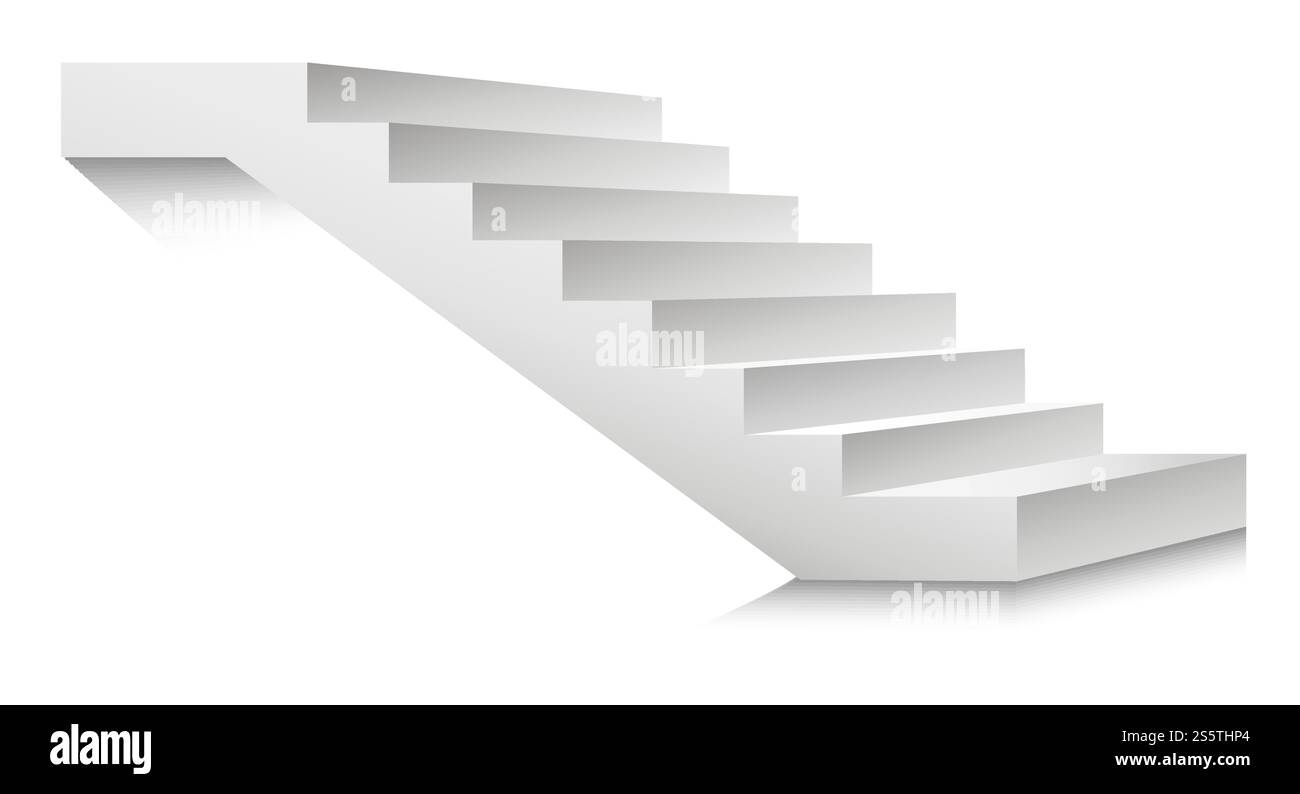Stairs or staircases and podium ladder. Vector 3D isolated white stairs ...