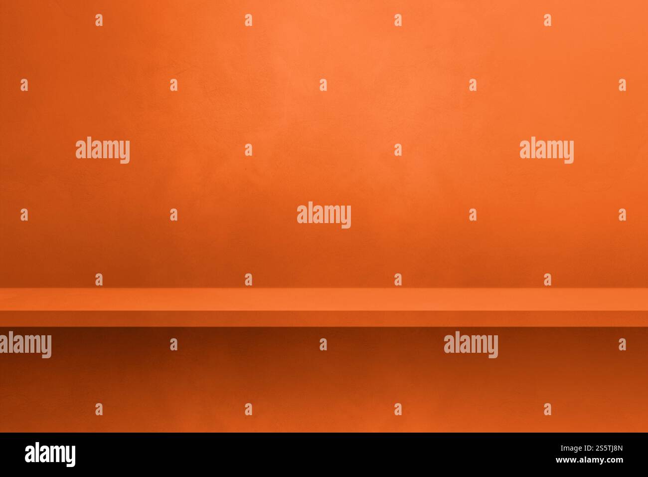 Empty shelf on a neon orange concrete wall. Background template scene ...
