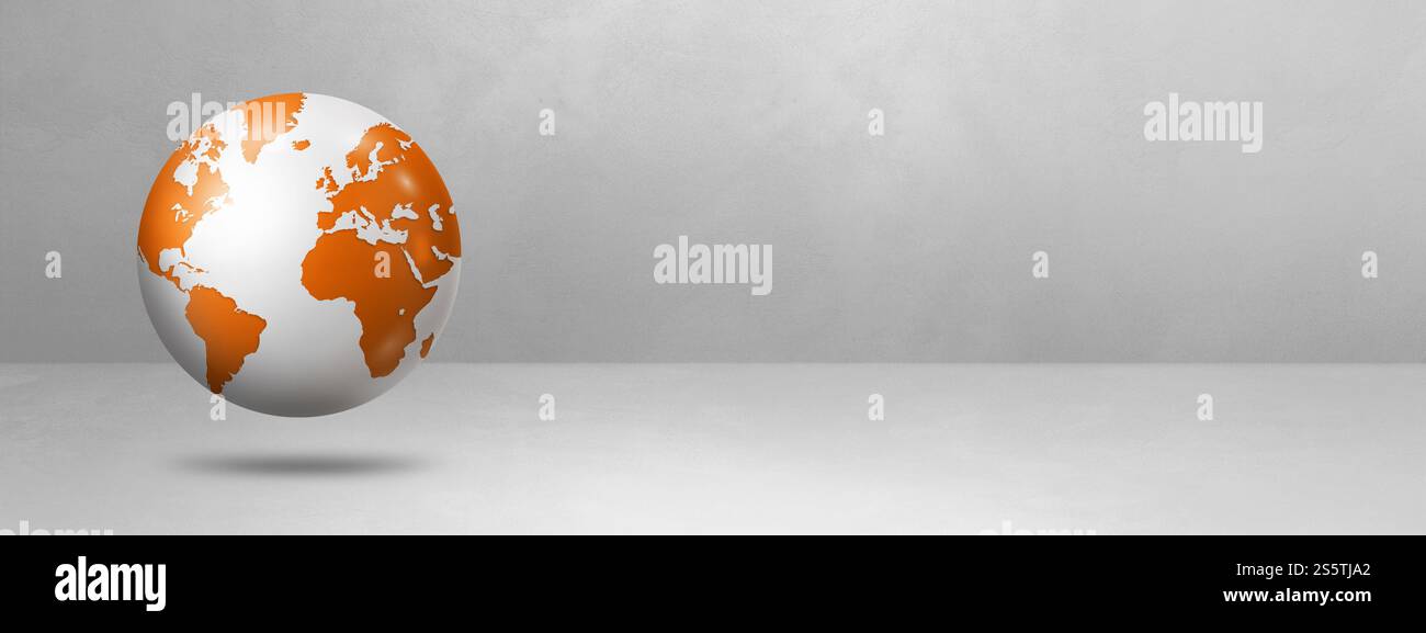 World globe, orange earth map, floating over a white background. 3D ...