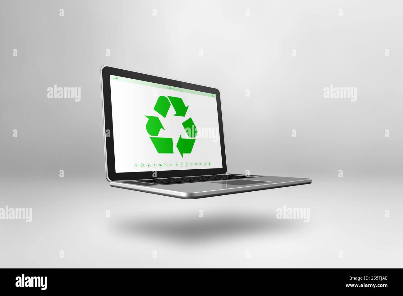 Laptop computer with a recycling symbol on screen. environmental ...