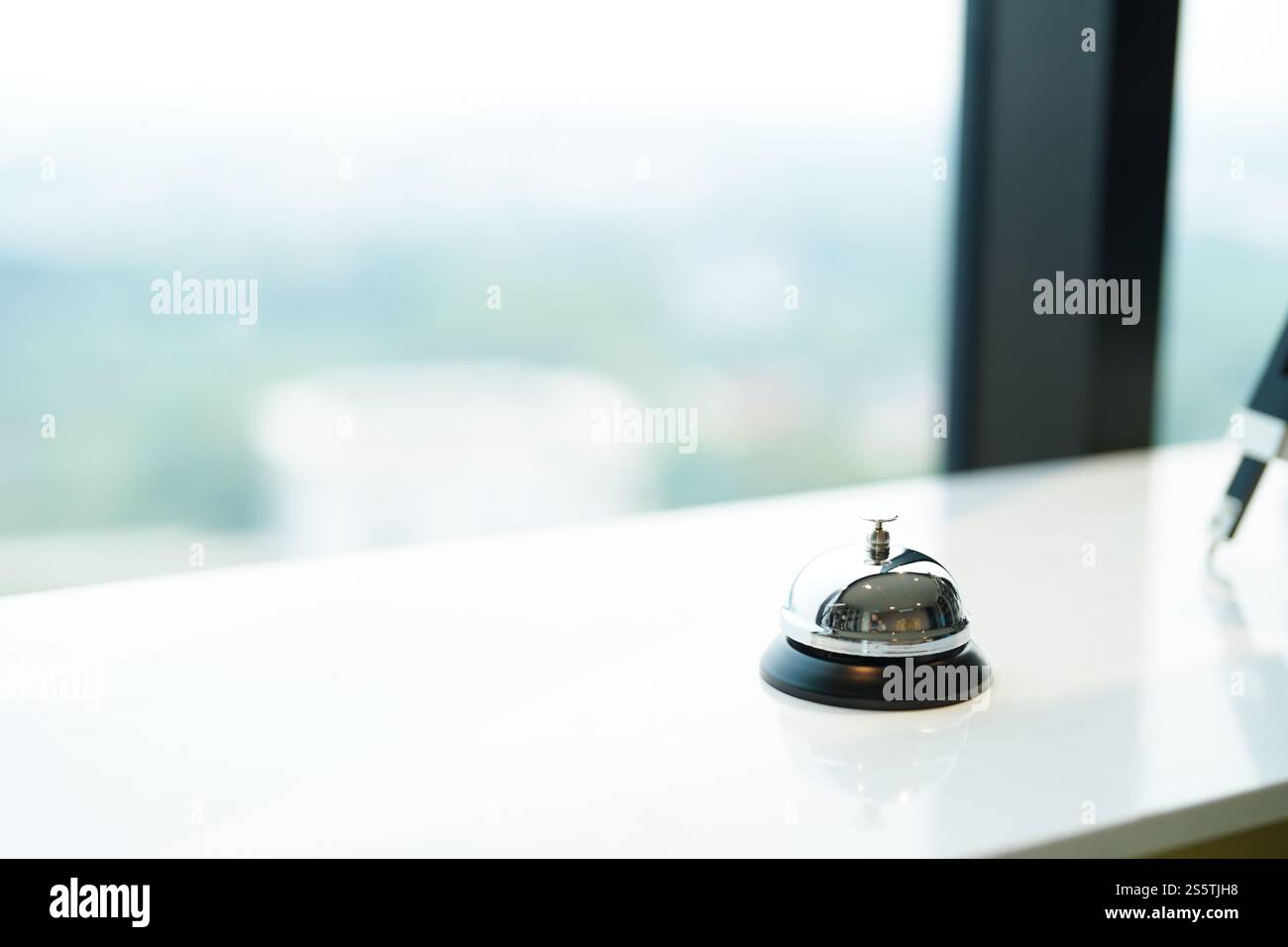 Hotel reception counter desk with service bell. front desk bell for ...