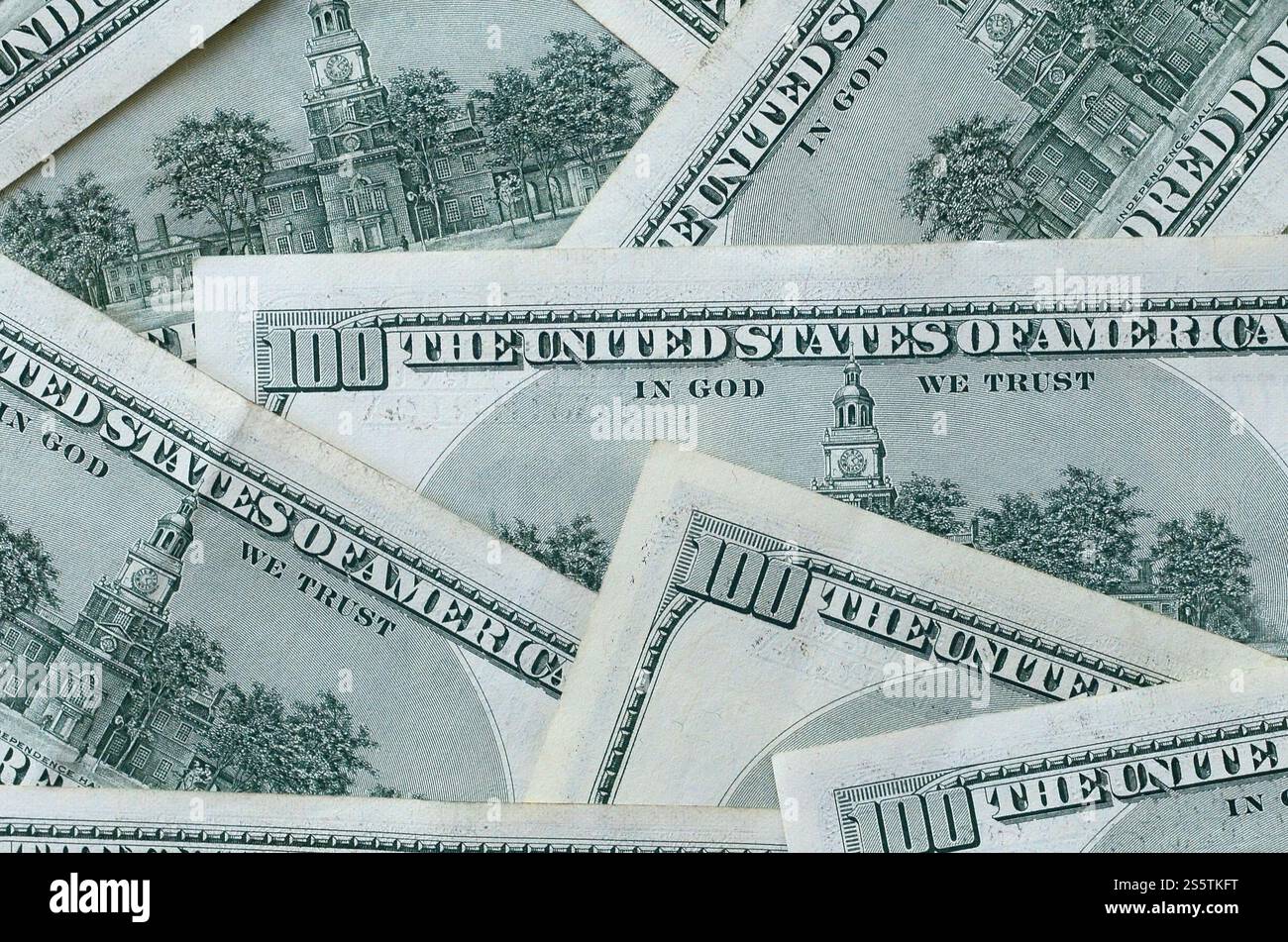 Background of 100 dollar bills. Abstract textured backdrop with many ...