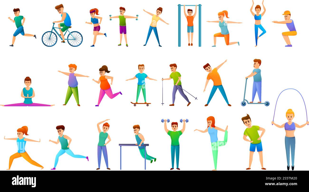 Outdoor fitness icons set. Cartoon set of outdoor fitness vector icons ...