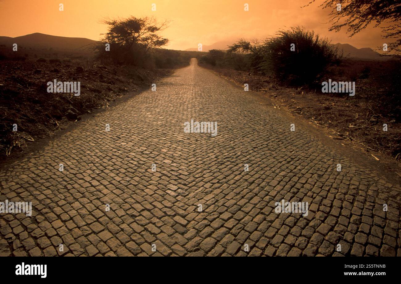 a stone road on the Island of Santo Antao on the Cape Verde Islands in ...