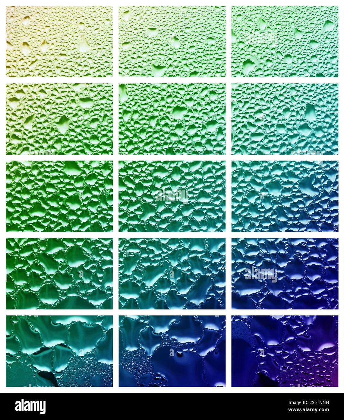 A collage of many different fragments of glass, decorated with rain ...