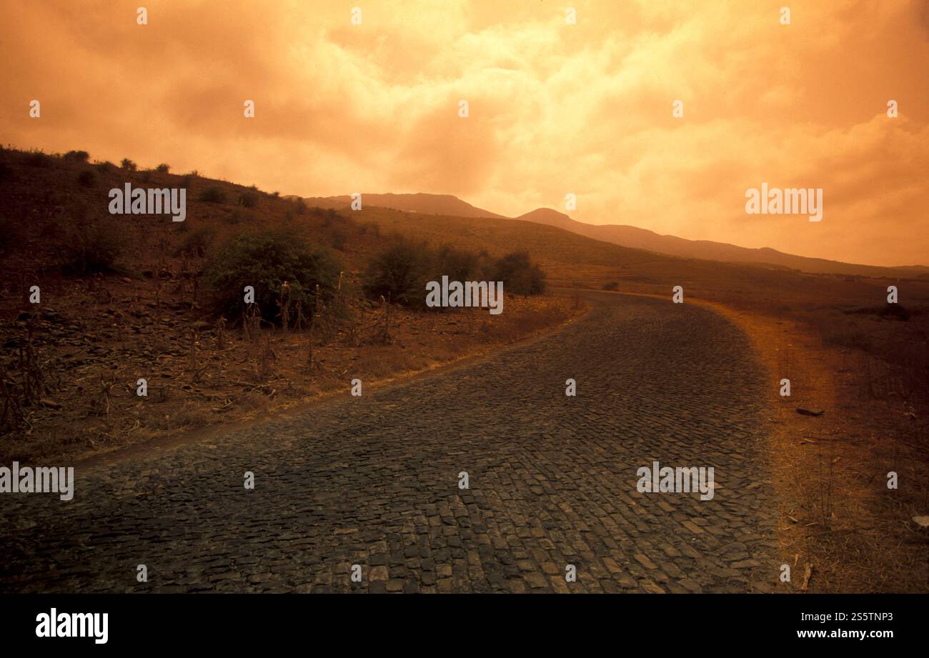 a stone road on the Island of Santo Antao on the Cape Verde Islands in ...