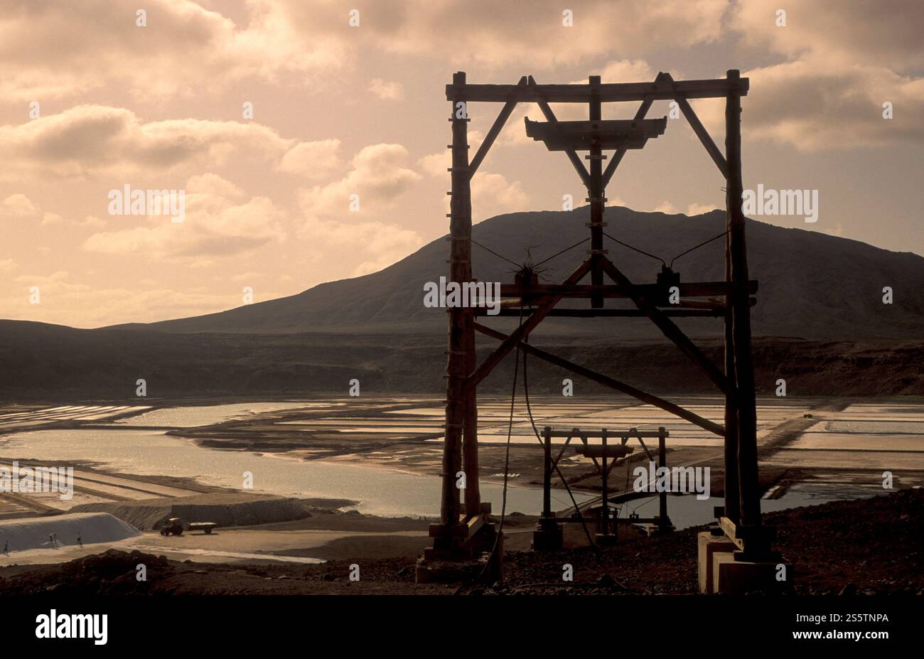 the salt mines Crater at the town of Pedra de Lume on the Island of Sal ...
