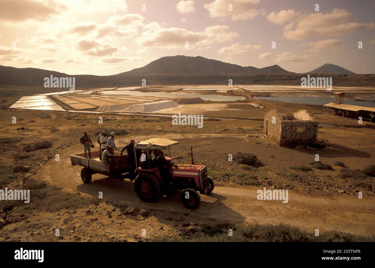 the salt mines Crater at the town of Pedra de Lume on the Island of Sal ...