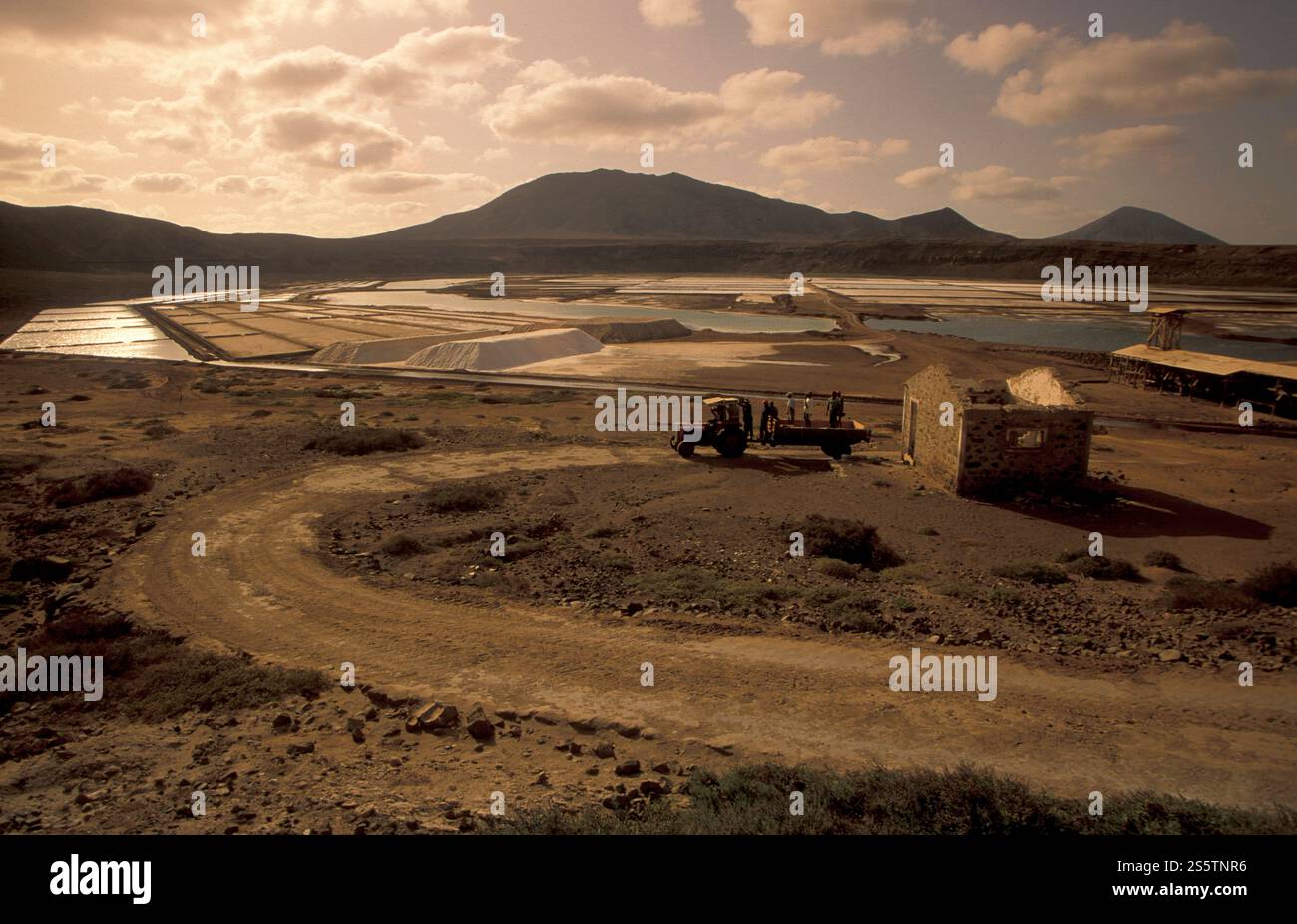 the salt mines Crater at the town of Pedra de Lume on the Island of Sal ...