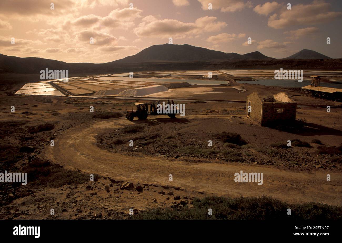 the salt mines Crater at the town of Pedra de Lume on the Island of Sal ...