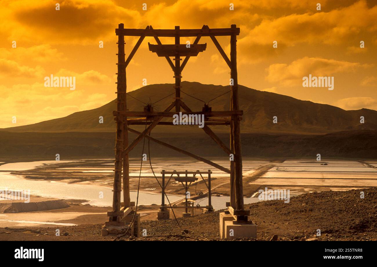 the salt mines Crater at the town of Pedra de Lume on the Island of Sal ...