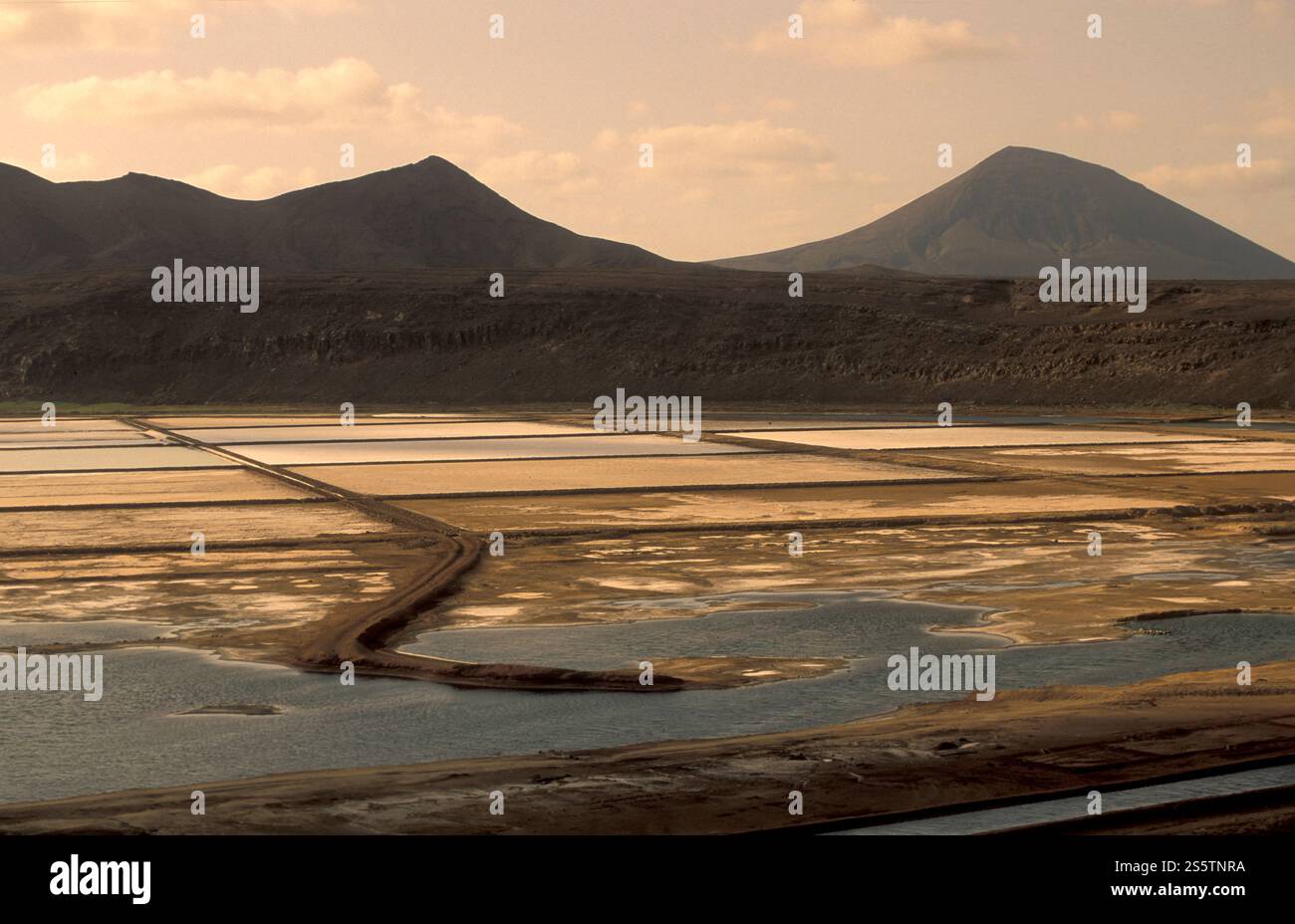 the salt mines Crater at the town of Pedra de Lume on the Island of Sal ...