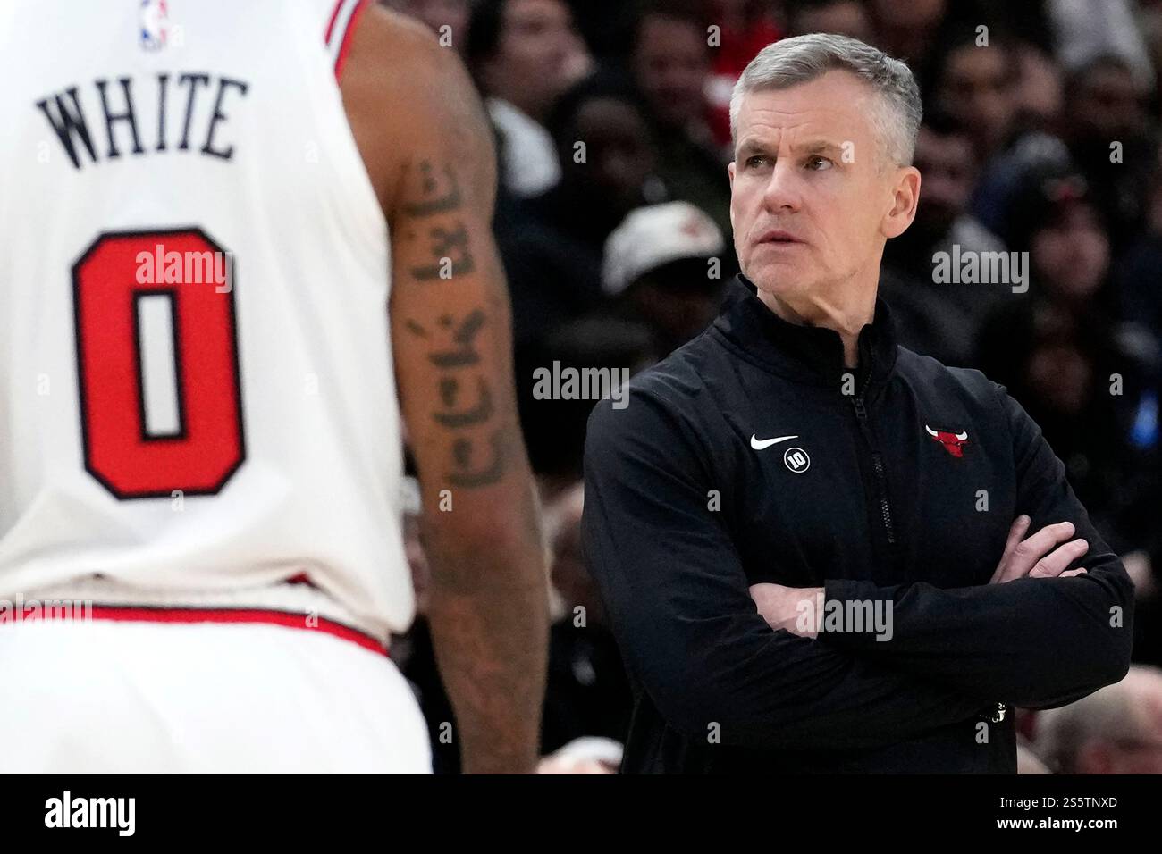 Chicago Bulls head coach Billy Donovan looks at the score board during ...