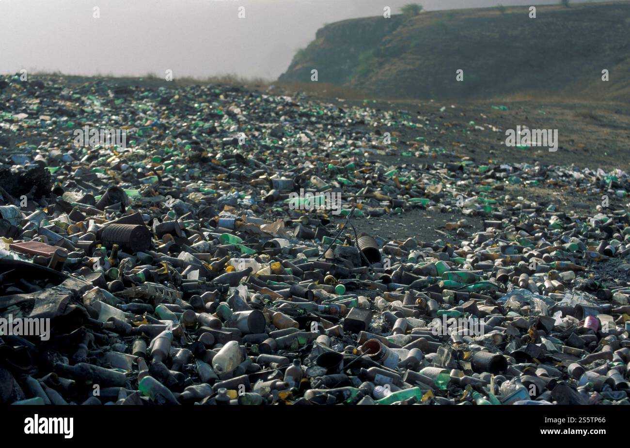 a waste landfill on the Island of Santiago on the Cape Verde Islands in ...