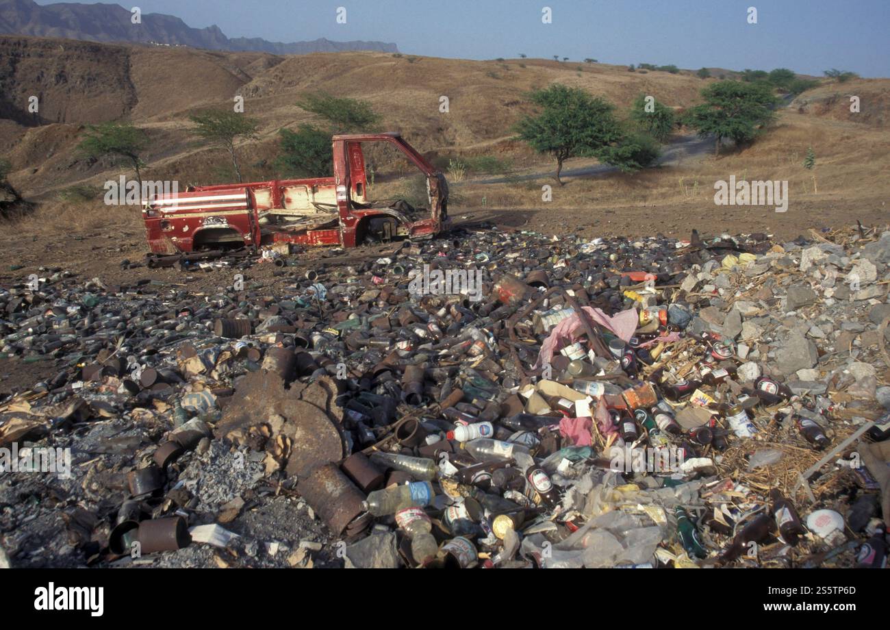 a waste landfill on the Island of Santiago on the Cape Verde Islands in ...