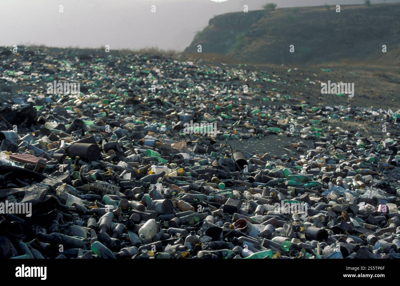 a waste landfill on the Island of Santiago on the Cape Verde Islands in ...