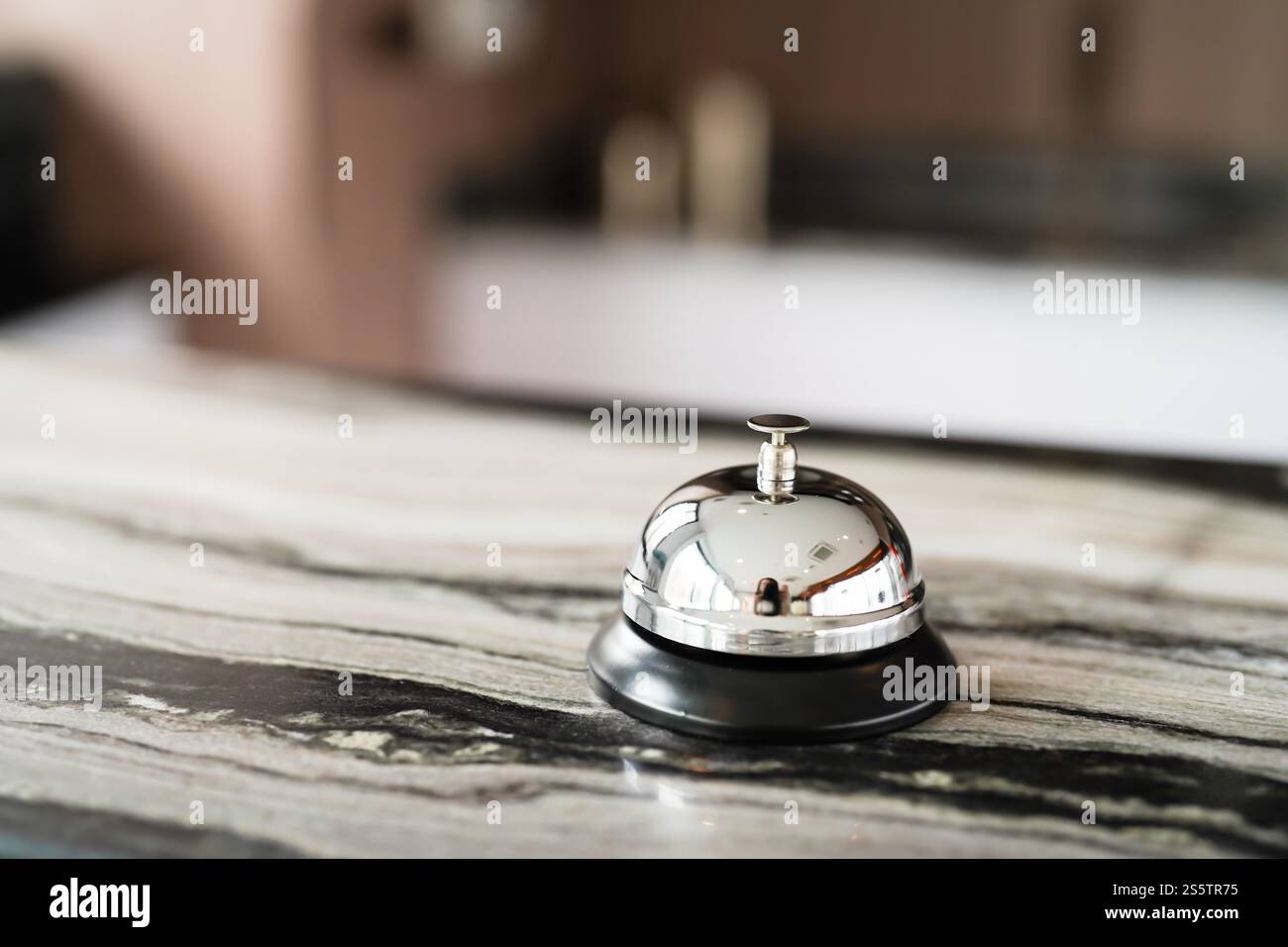 Hotel reception counter desk with service bell. front desk bell for ...