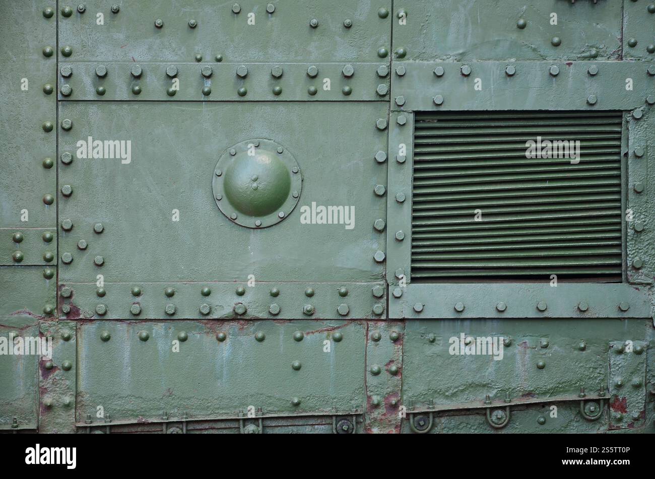 The texture of the wall of the tank, made of metal and reinforced with ...