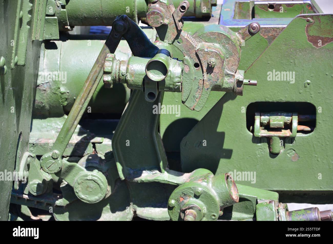 A close-up mechanism of a portable weapon of the Soviet Union of World ...