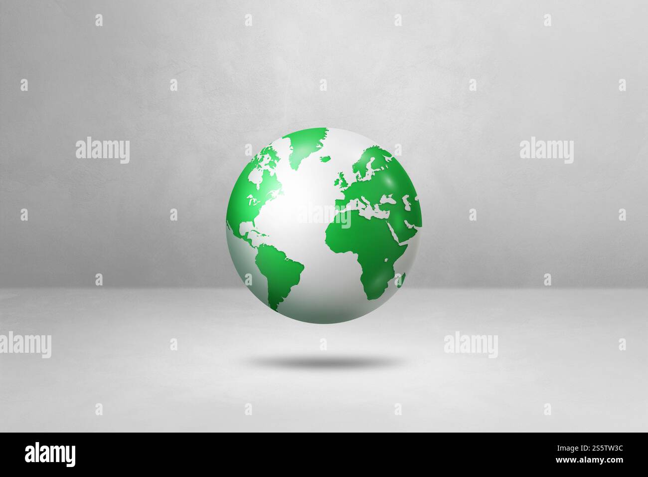 World globe, green earth map, floating over a white background. 3D ...