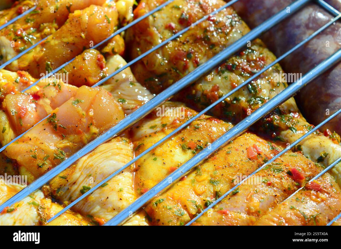 Delicious chicken legs on garden grill. Marinated Chicken Legs On The ...