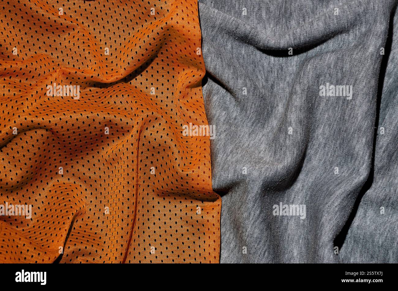Top view of cloth textile surface. Close-up rumpled heater and knitted ...