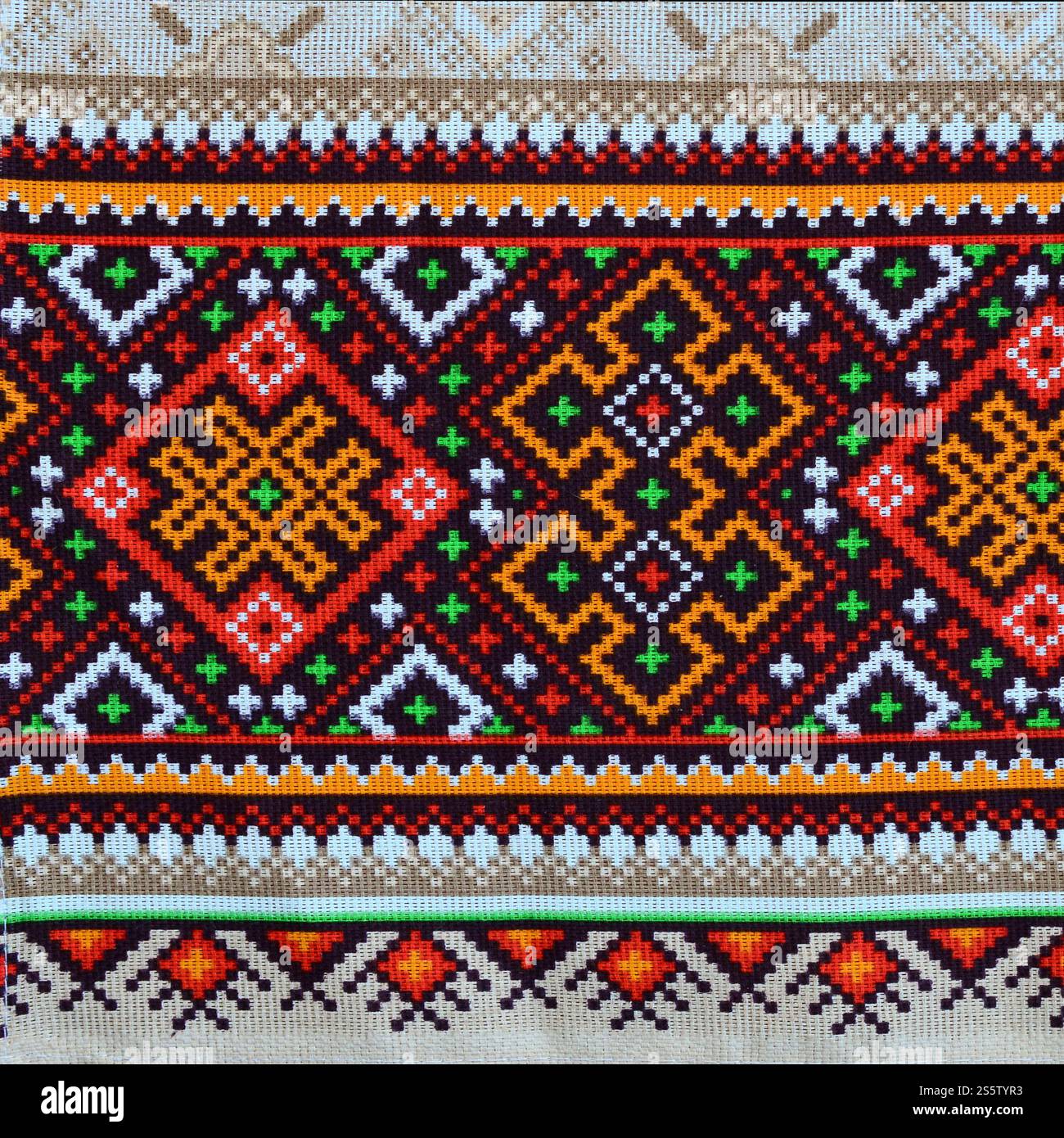 Traditional Ukrainian folk art knitted embroidery pattern on textile ...