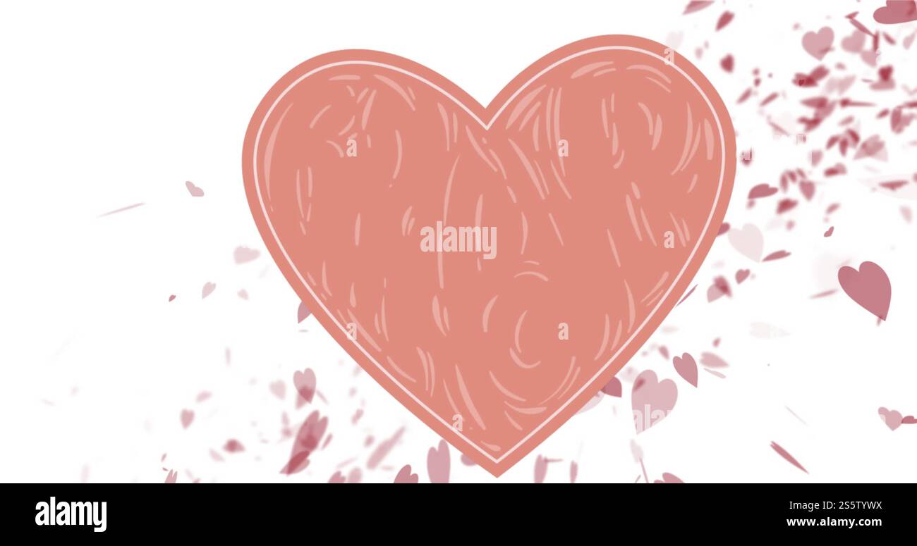 Image of red heart and multiple hearts falling on white background ...