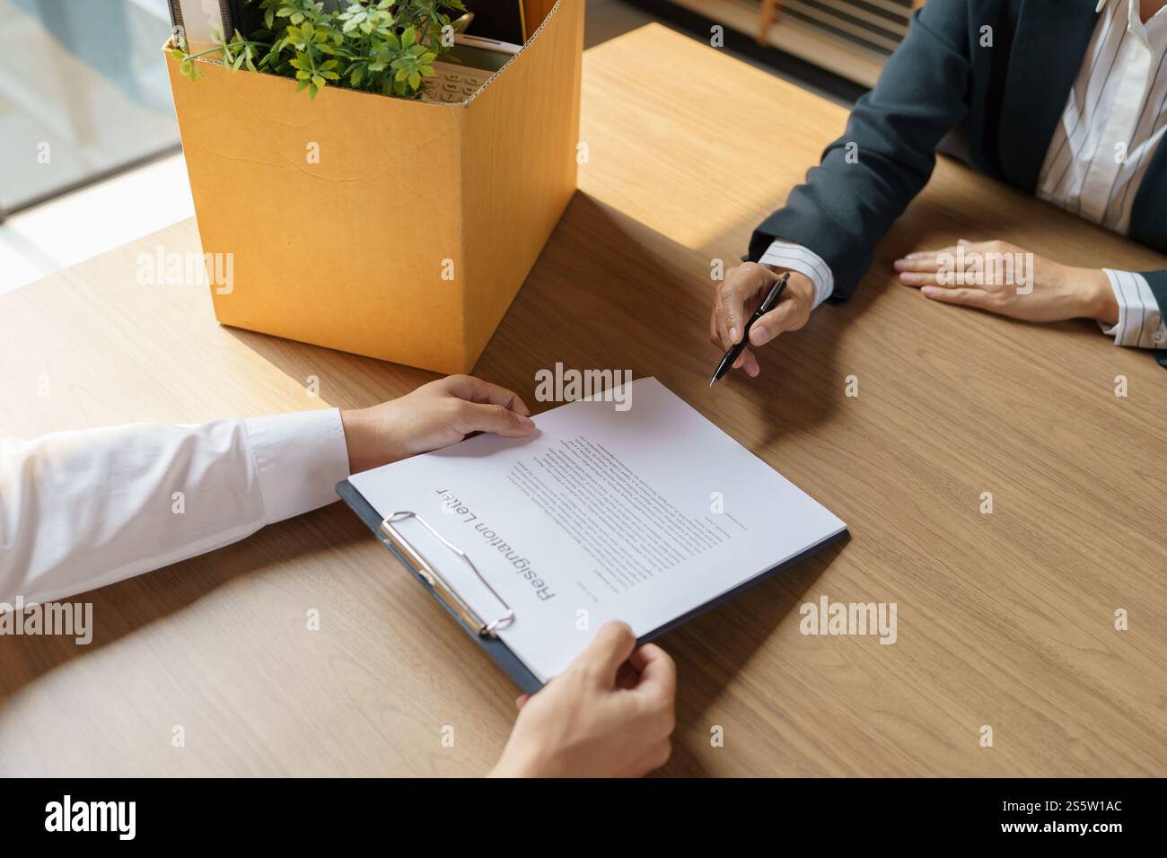Quit Job Business man sending resignation letter and packing Stuff ...