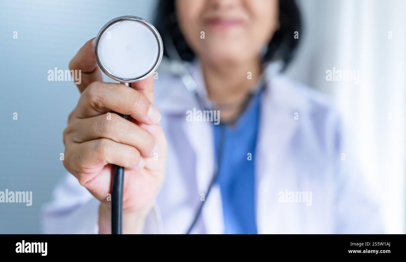 Doctor holding stethoscope in hand Doctor check body by stethoscope ...
