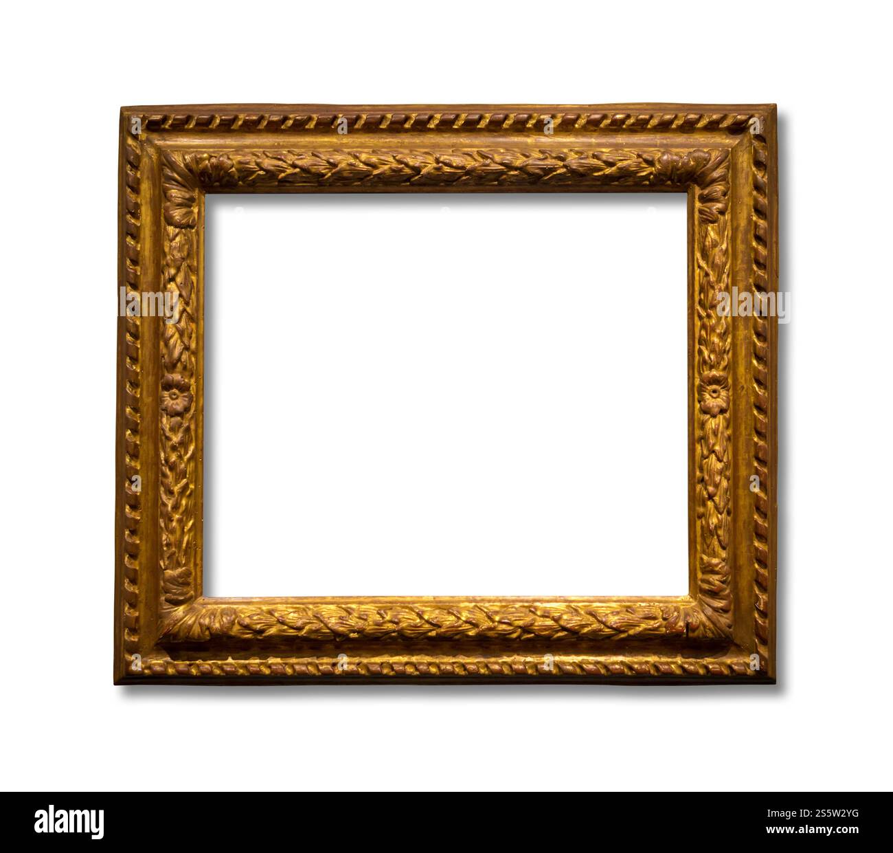 Blank gold frame isolated on white background. Empty art mockup on ...