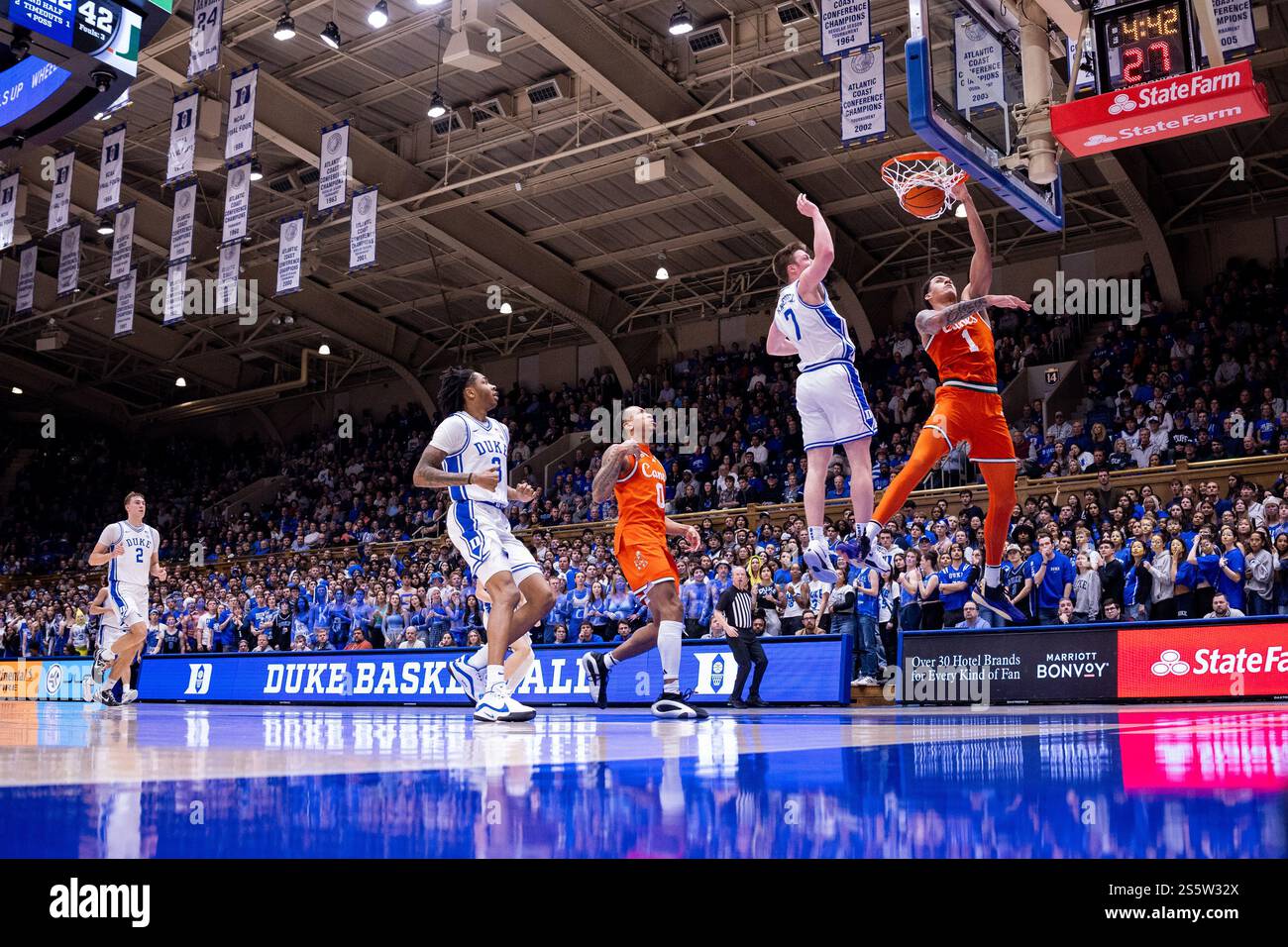 Durham, NC, USA. 14th Jan, 2025. Miami (Fl) center Lynn Kidd (1) shoots ...